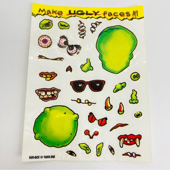 Design | Vintage 3m Removable Sticker Sheet Make Ugly Faces Monster ...